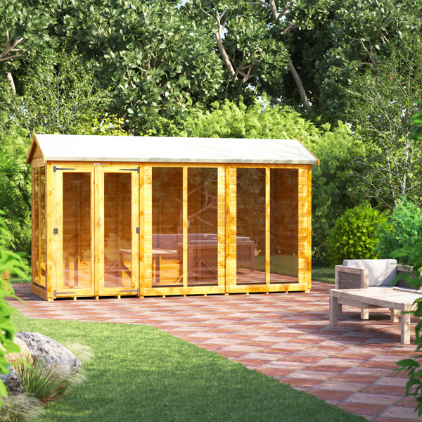 POWERSHEDS 131 cm x 384 cm Sommerhäus mit Satteldach aus Nut- und Feder Vollholz & Bewertungen ...